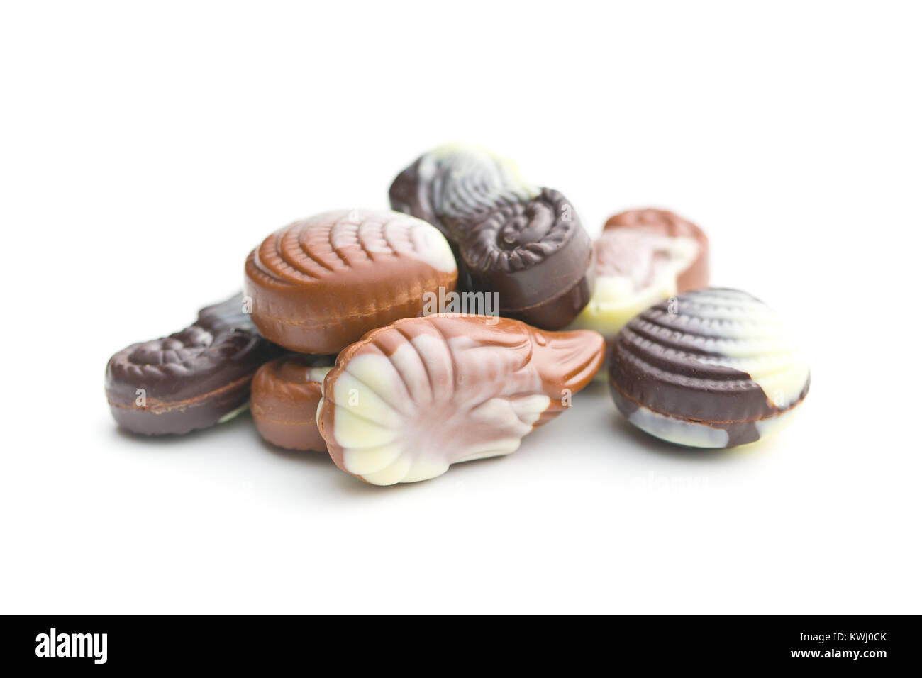 Sweet chocolate seashells isolated on white background Stock Photo - Alamy