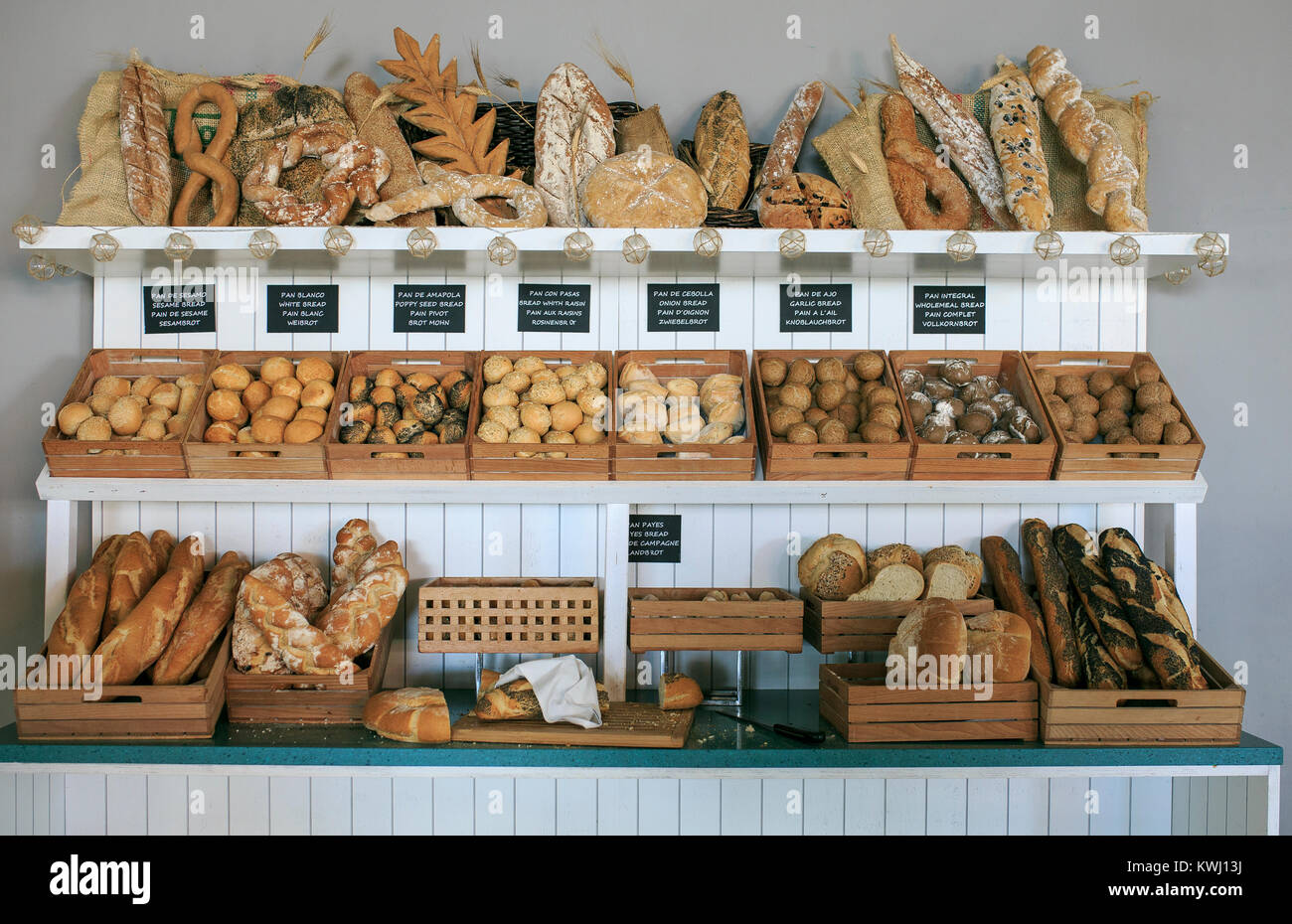 Several types of bread in a bakery Stock Photo - Alamy