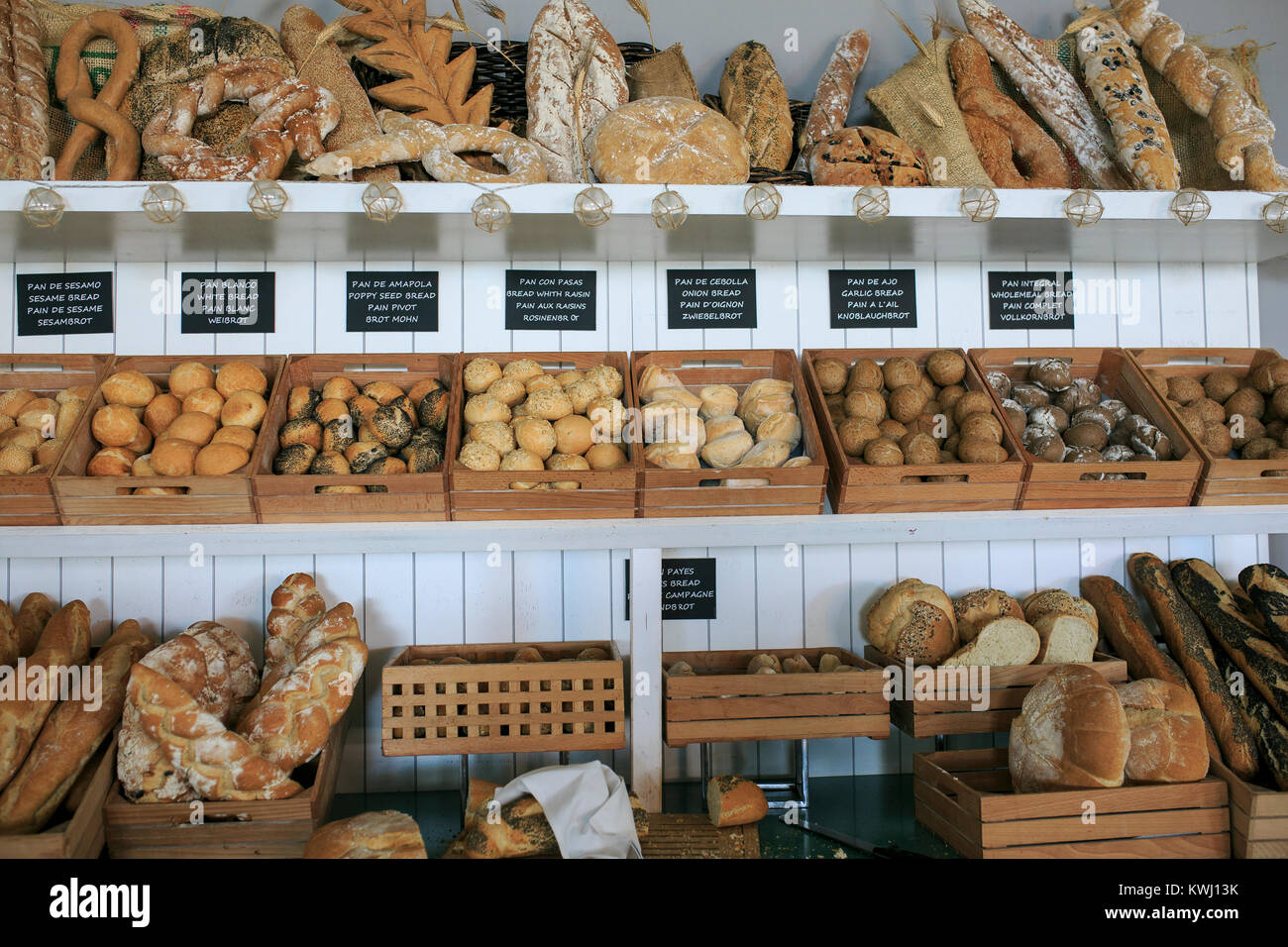 Several types of bread in a bakery Stock Photo - Alamy