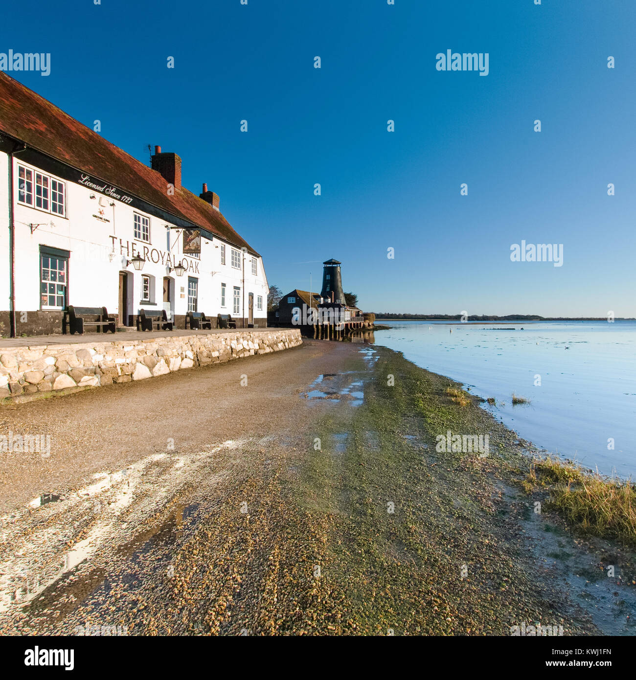 Langstone Harbour with Mill and Royal Oak on mid-winter morning at ...