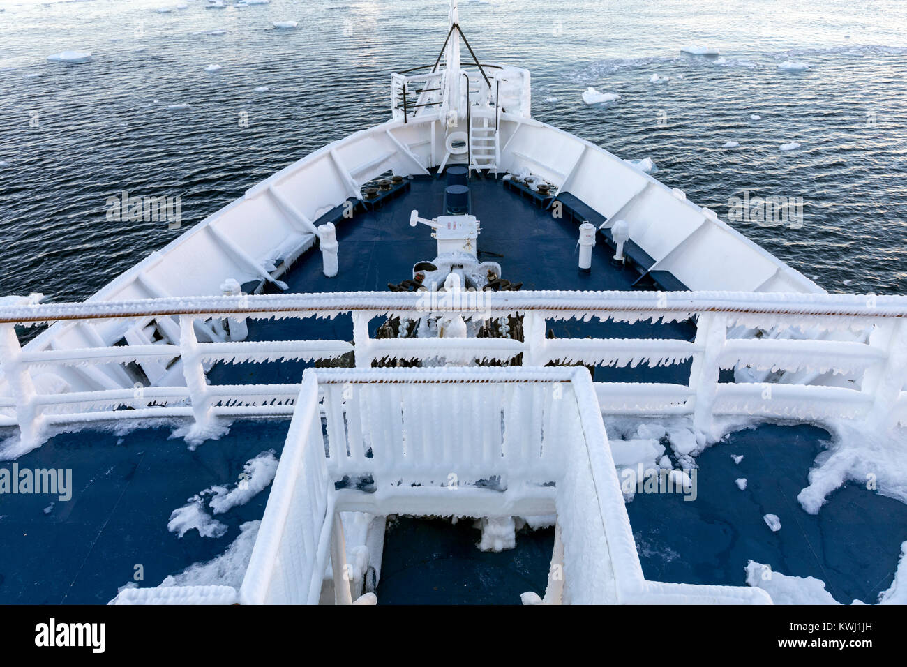 Ice covered rigging; passenger ship Ocean Adventurer carries alpine ...