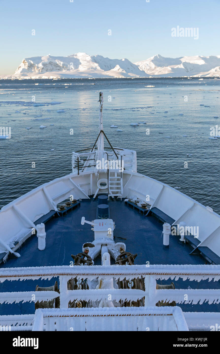 Ice covered rigging; passenger ship Ocean Adventurer carries alpine ...