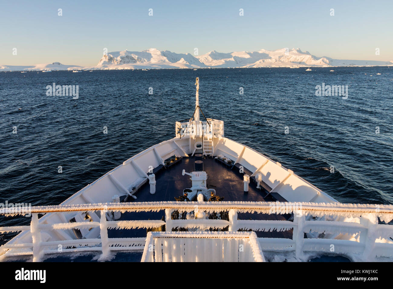 Ice covered rigging; passenger ship Ocean Adventurer carries alpine ...