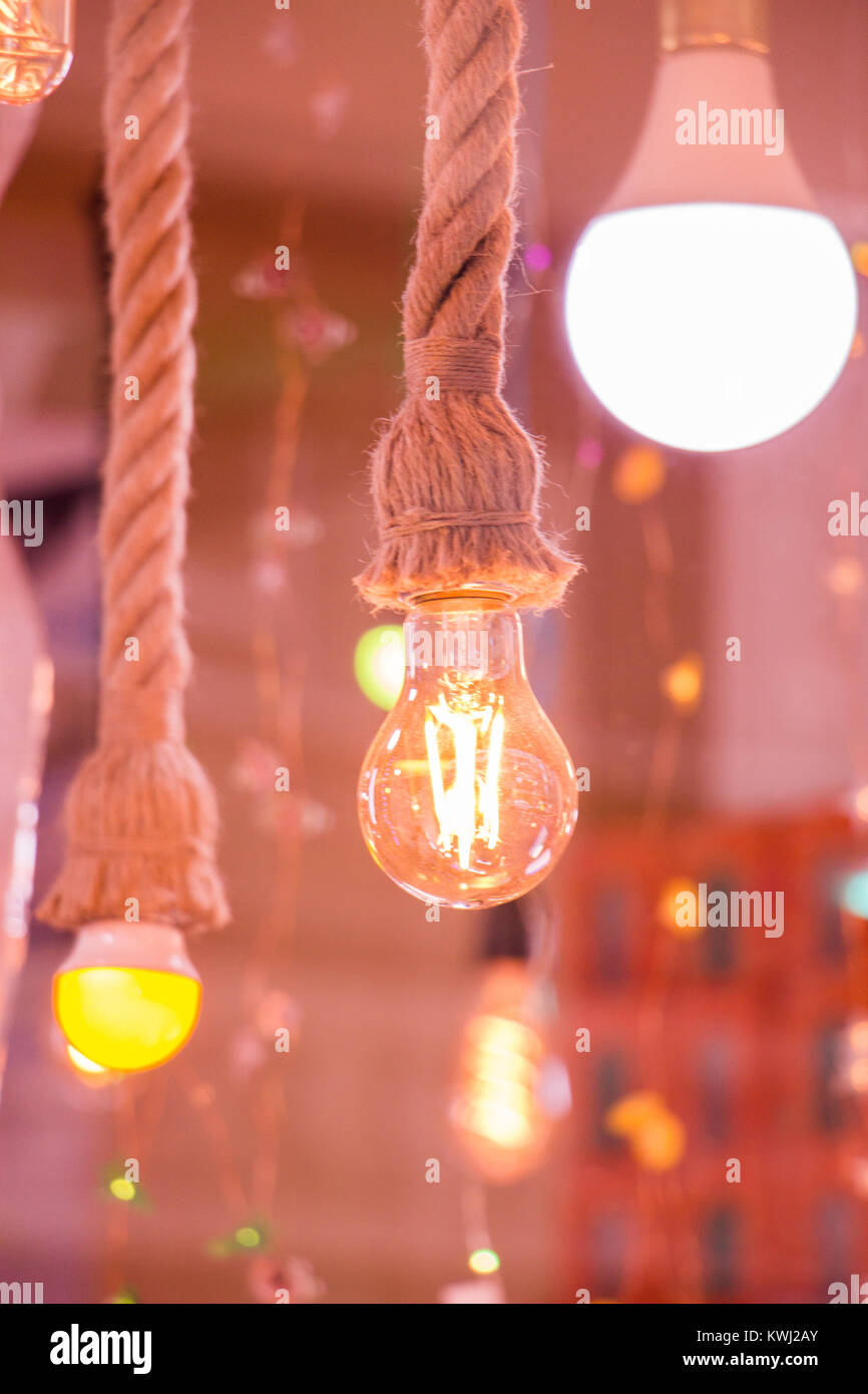 Decorative antique edison style filament light bulbs hanging Stock ...