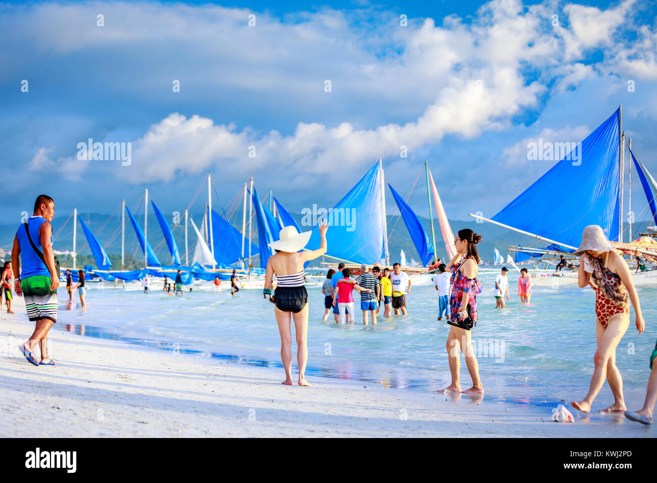 BORACAY ISLAND, PHILIPPINES - November 18, 2017 : Crowded beach of ...