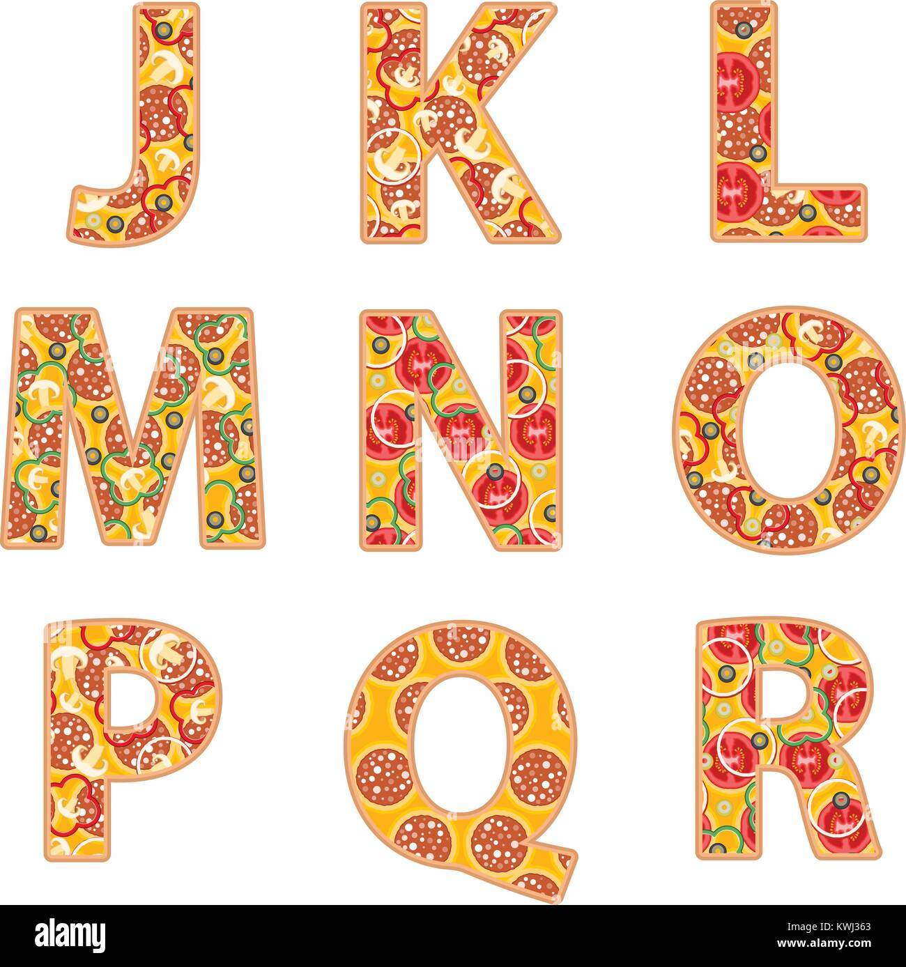 Pizza alphabet J to R on a white background Stock Vector Image & Art ...