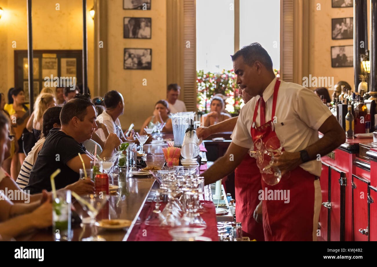 Interior view of Ernest Hemingway's favorite bar Floridita with bar ...