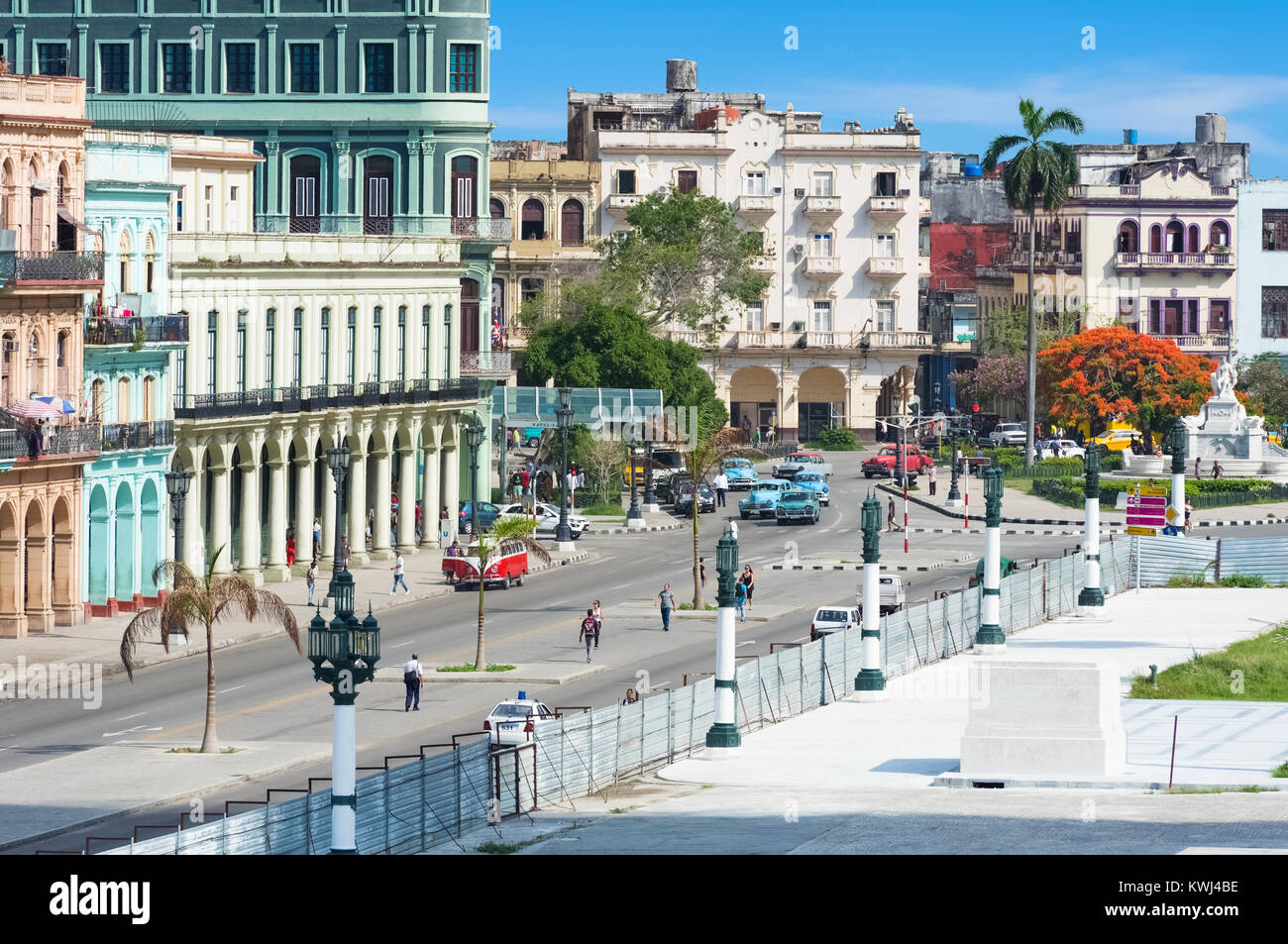 Street life view on the Main Street with American classic cars in ...