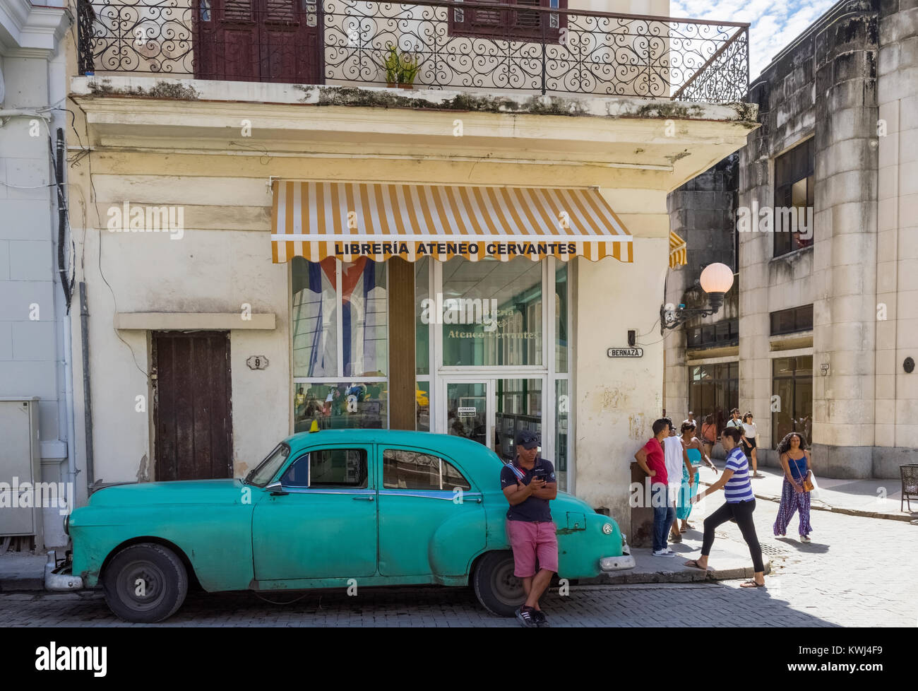 Havana, Cuba - June 27, 2017: Street life view with american green ...
