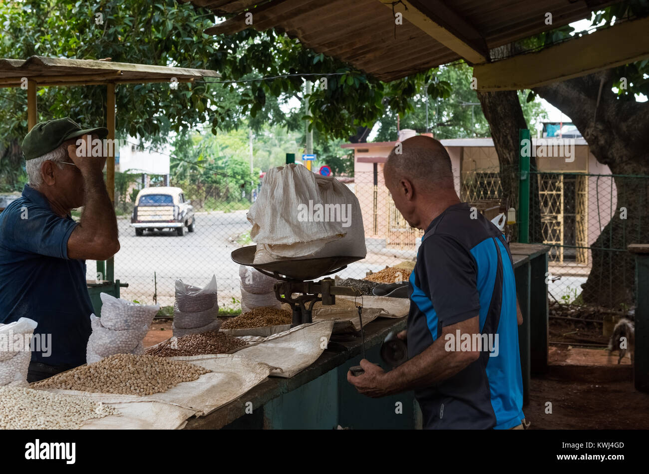 Cuban market with cuban peoples and fruits and vegetables in the suburb ...