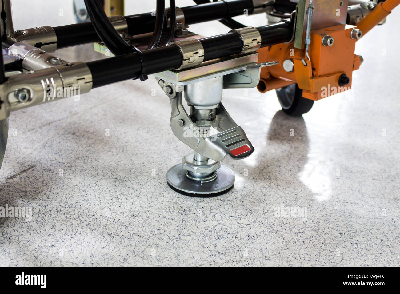 The ground lock equipment of cart in electronic industrial Stock Photo ...