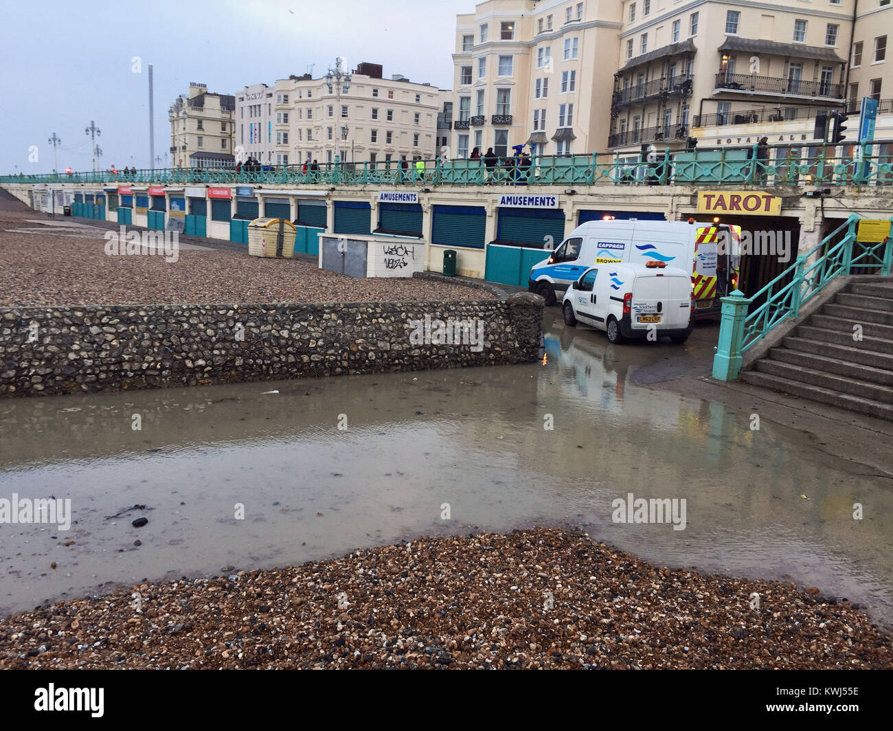 Flooding on Brighton beach, as Storm Eleanor lashed the UK with violent ...