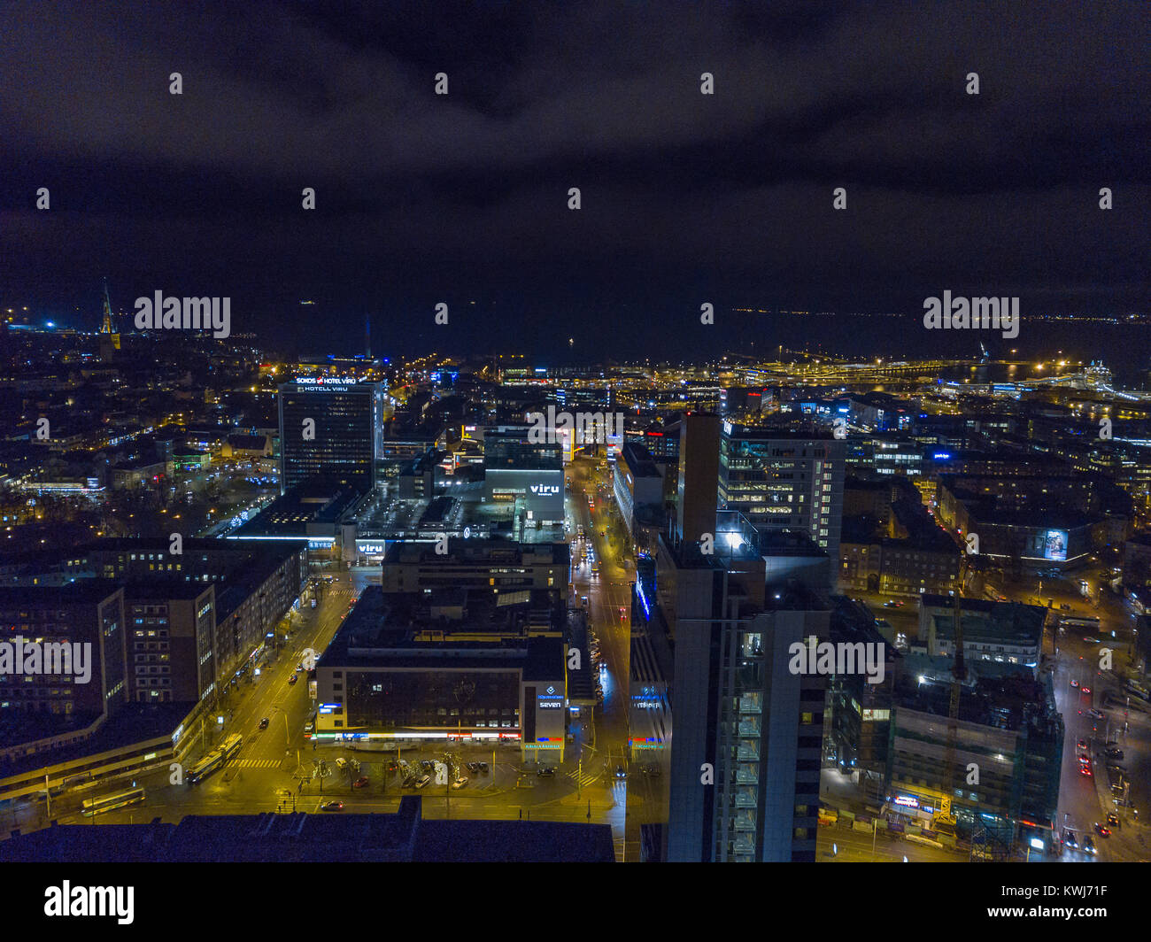 Aerial view of Night City Tallinn Estonia Stock Photo - Alamy