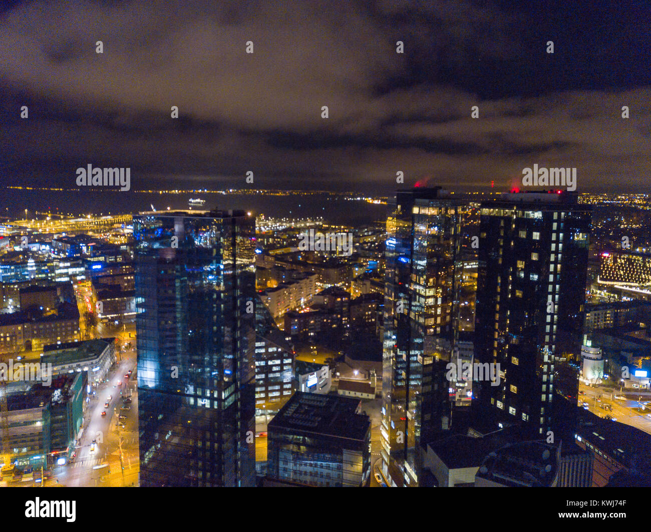 Aerial view of Night City Tallinn Estonia Stock Photo - Alamy