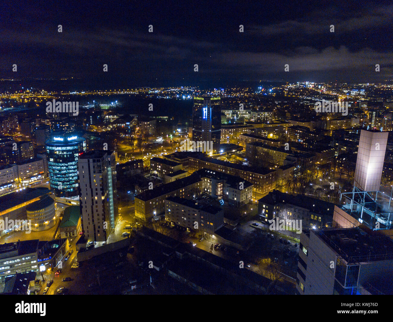 Aerial view of Night City Tallinn Estonia Stock Photo - Alamy