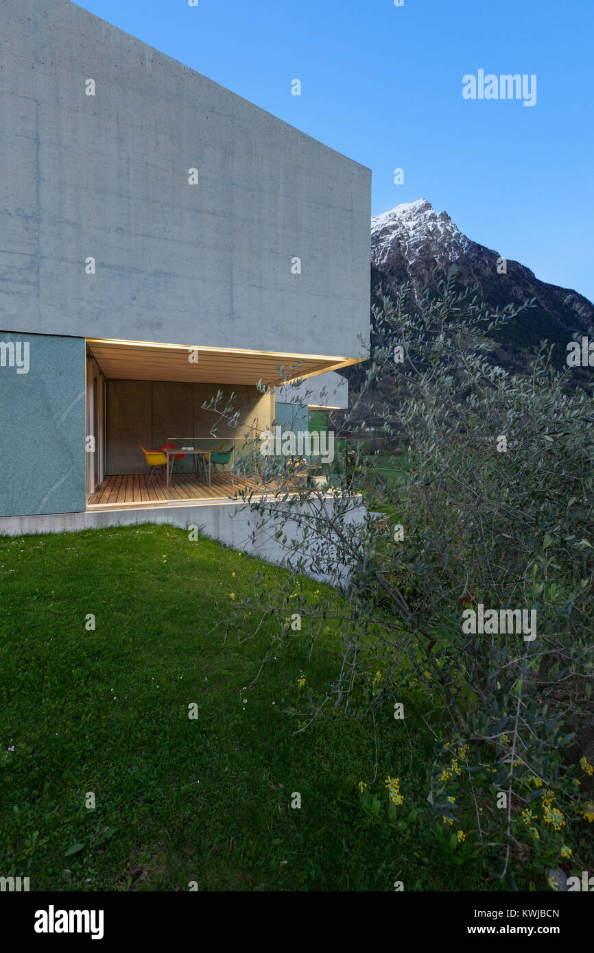 Architecture modern design, detail concrete house, evening Stock Photo ...