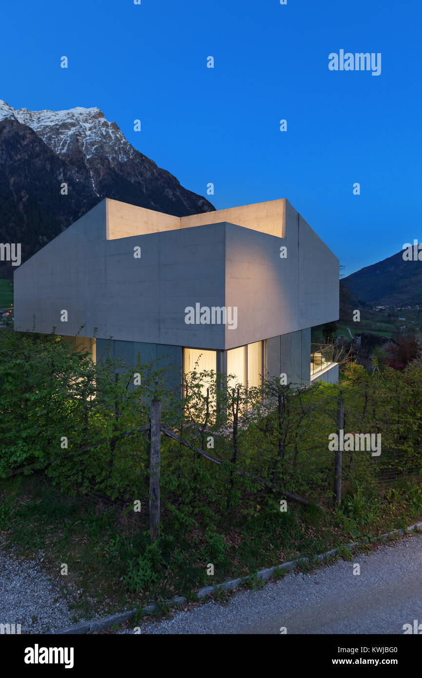 Architecture modern design, concrete house, night scene Stock Photo - Alamy