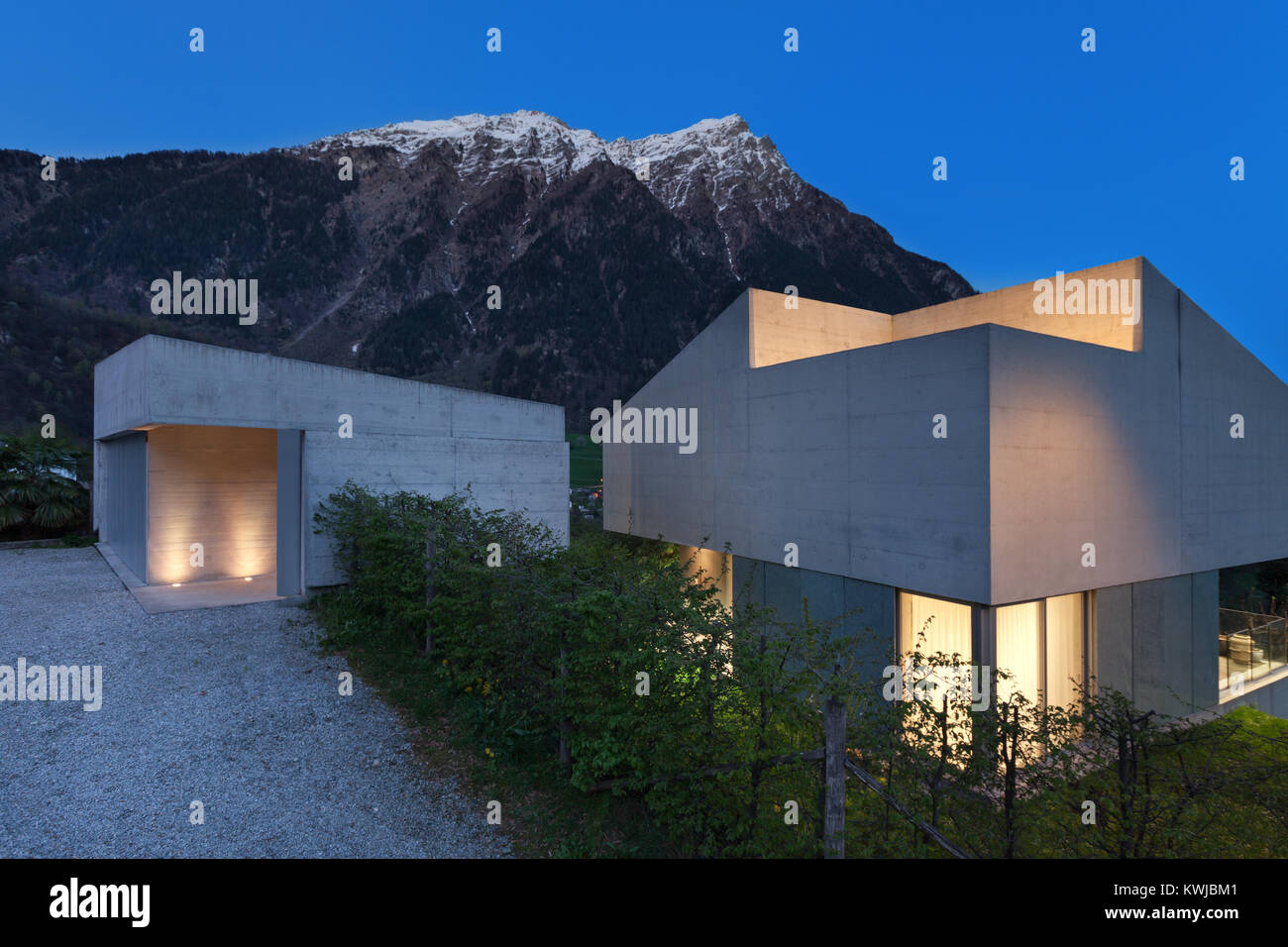 Architecture modern design, concrete house, night scene Stock Photo - Alamy