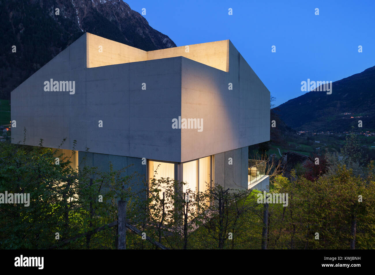 Architecture modern design, concrete house, night scene Stock Photo - Alamy