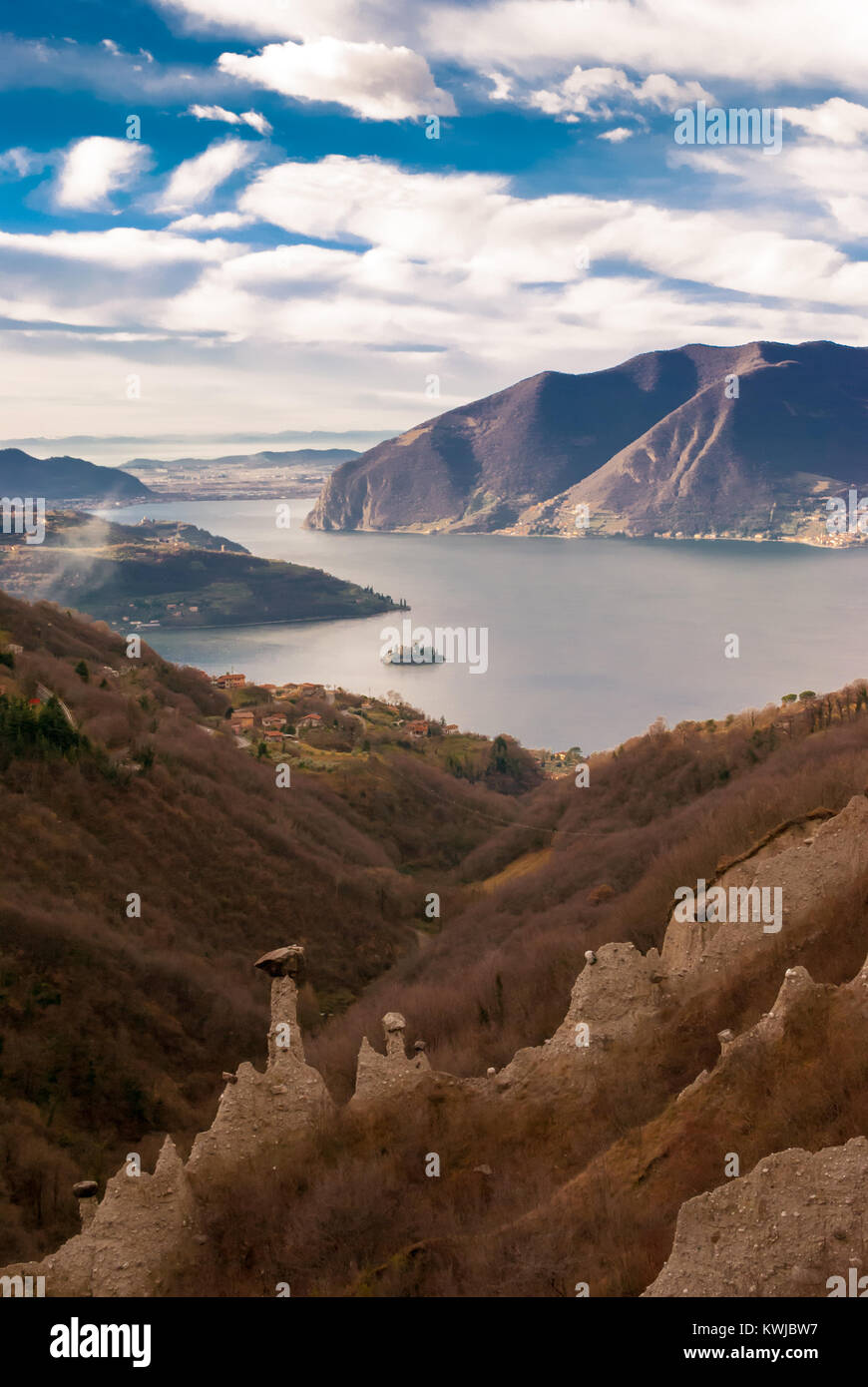 Fantastic view of Iseo Lake and the pyramids of Zone. These pyramids ...