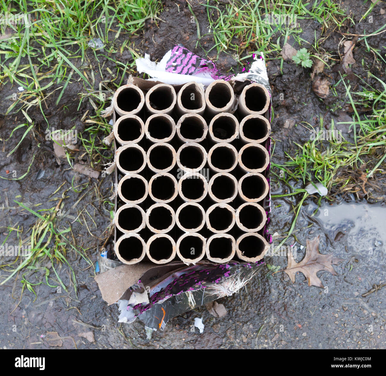 Used fireworks on te street, celebrating new year in the Netherlands ...