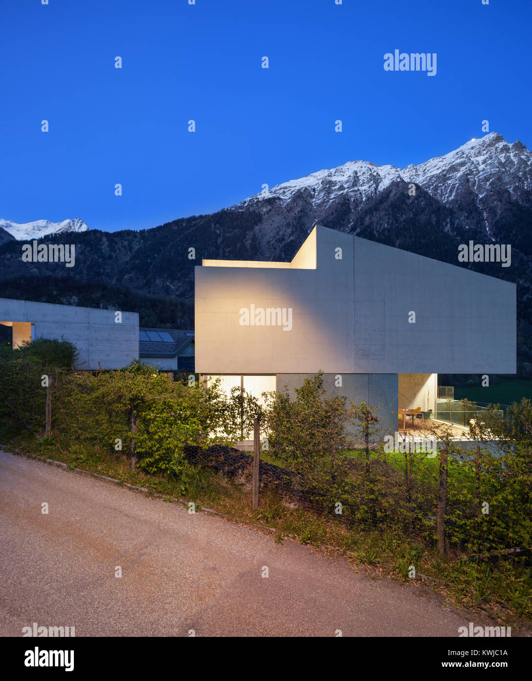 Architecture modern design, concrete house, night scene Stock Photo - Alamy