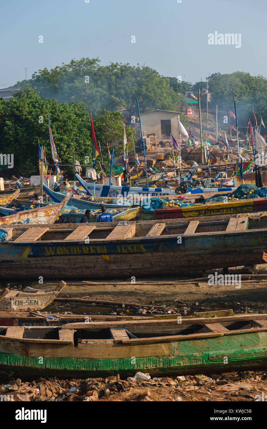 Wooden fishing boats line up on the beach, Senya Beraku, Gold Coast ...
