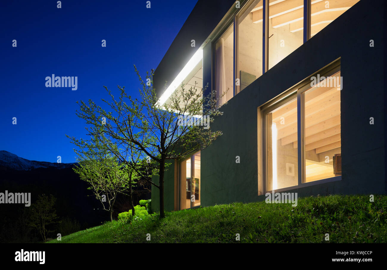 Architecture modern design, detail concrete house, night scene Stock ...