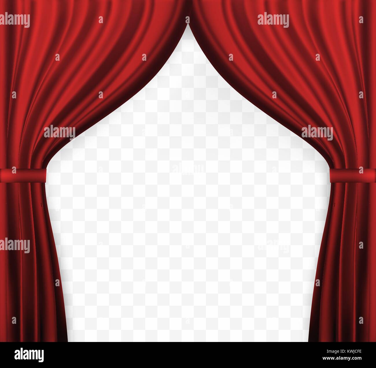 Naturalistic image of Curtain, open curtains Red color on transparent ...