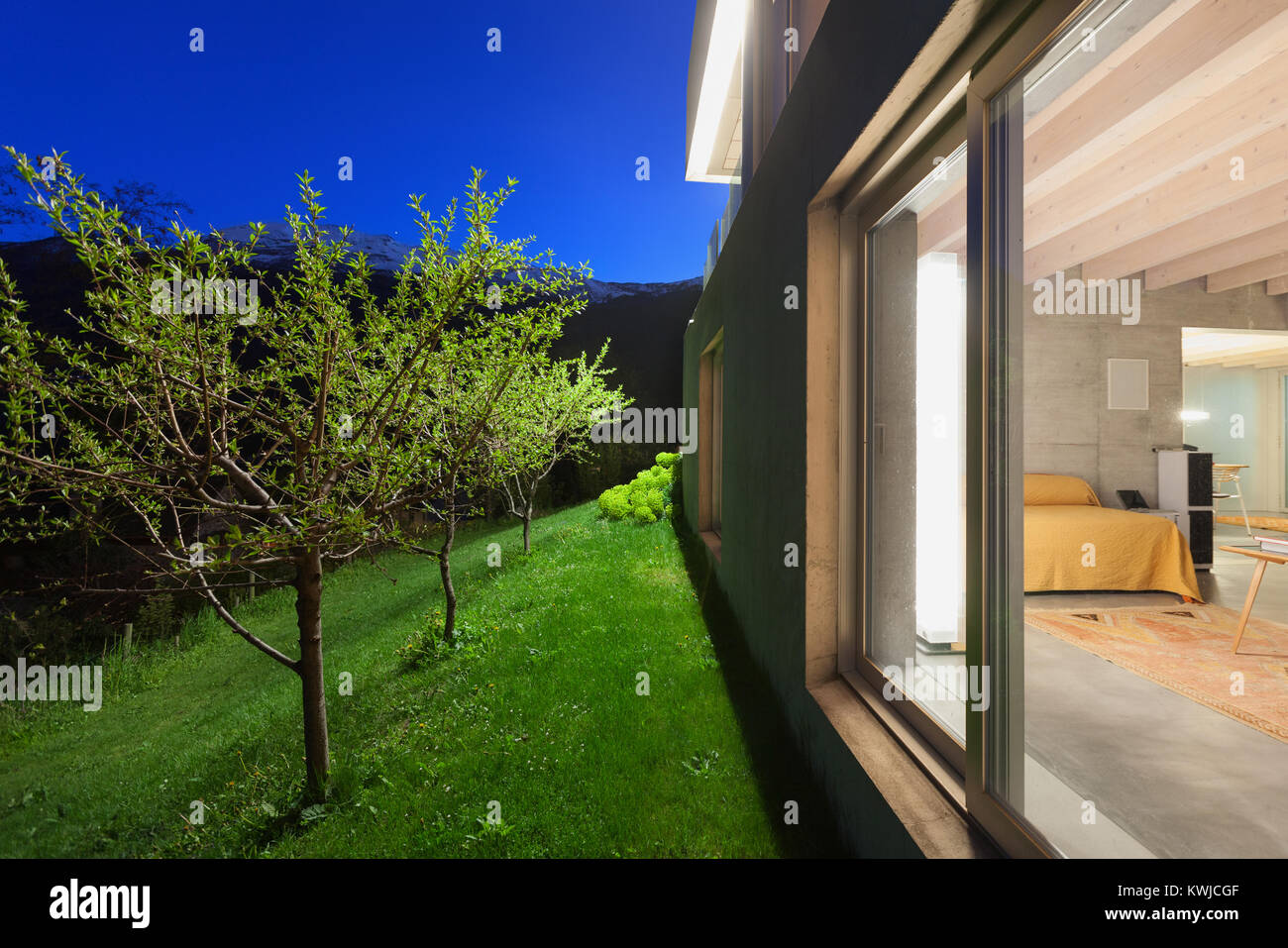 Architecture modern design, exterior of house by night Stock Photo - Alamy