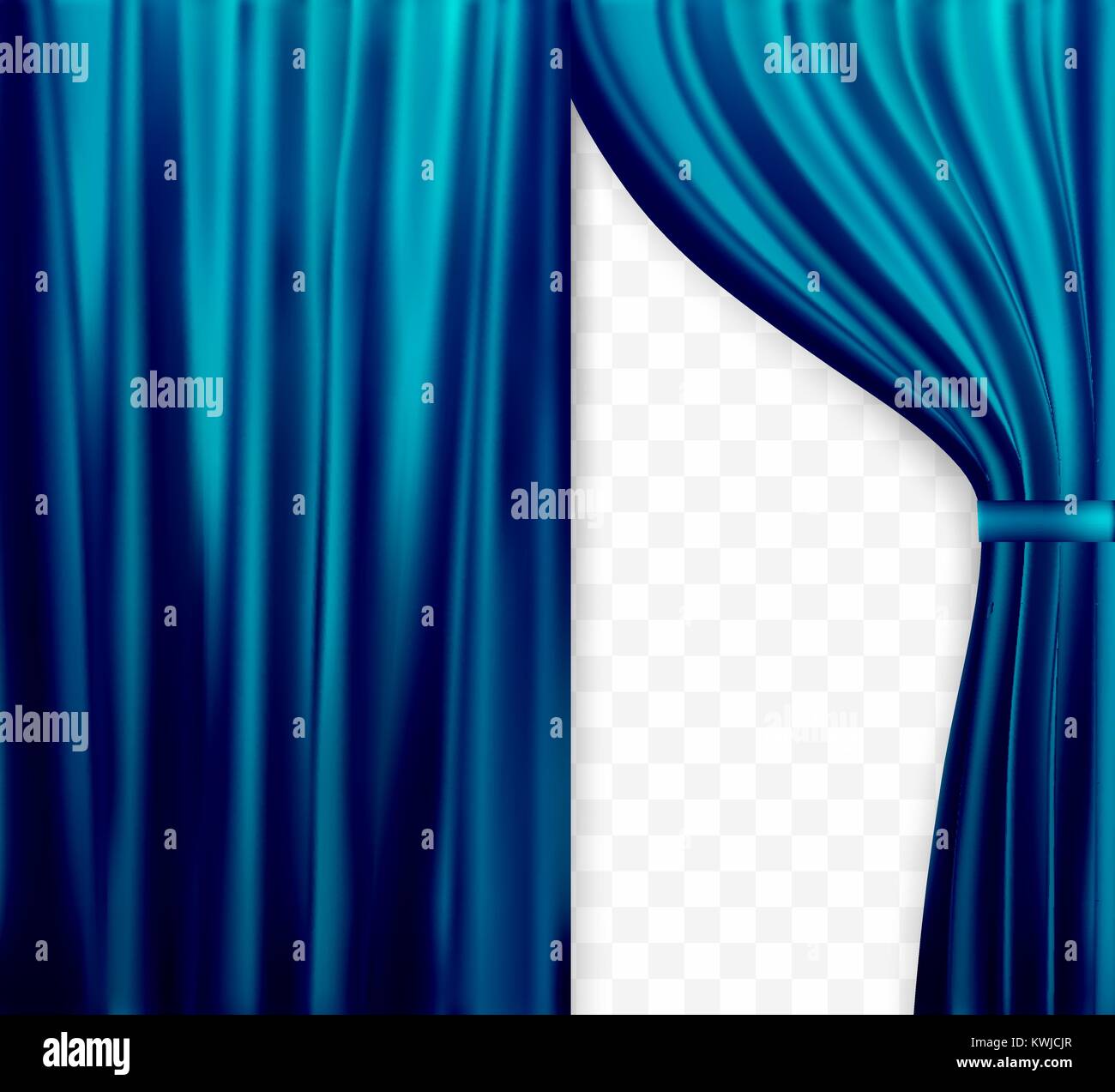 Naturalistic image of Curtain, open curtains Blue color on transparent ...