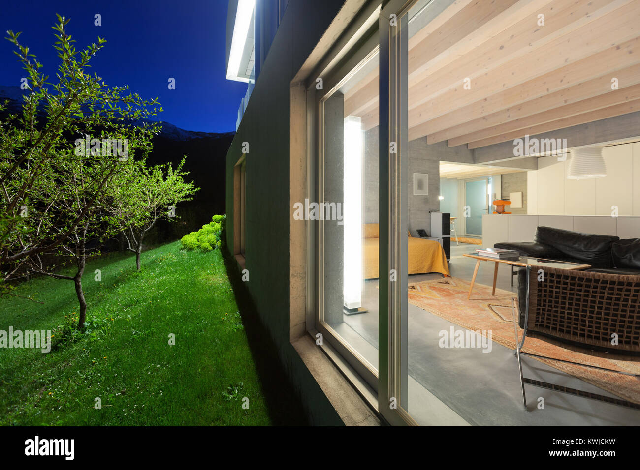 Architecture modern design, concrete house, night scene Stock Photo - Alamy