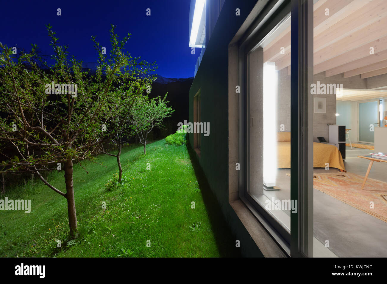 Architecture modern design, concrete house, night scene Stock Photo - Alamy