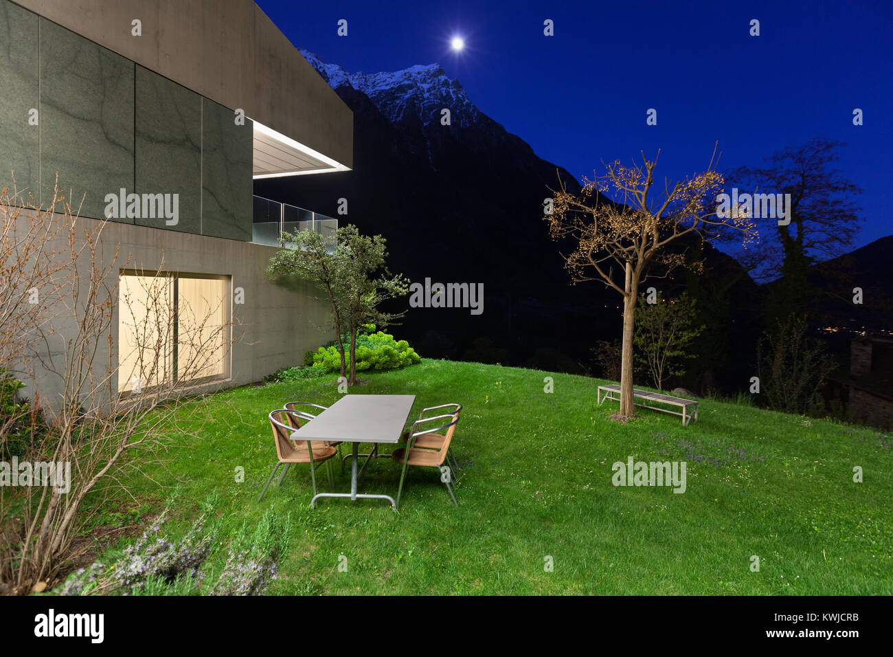 Architecture modern design, concrete house, night scene Stock Photo - Alamy