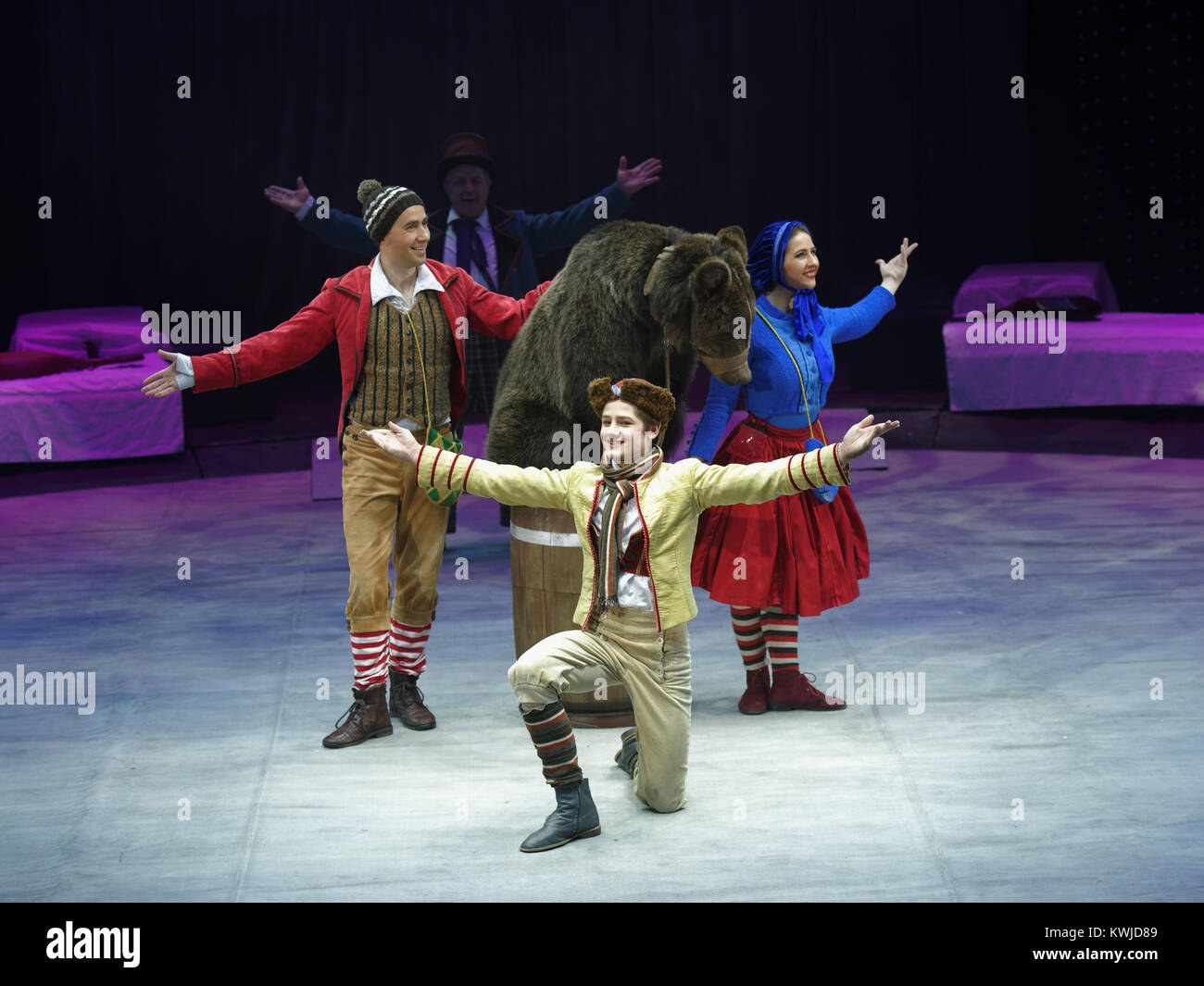 Actors and trained bears in the show Snow Queen by Great Moscow Circus ...