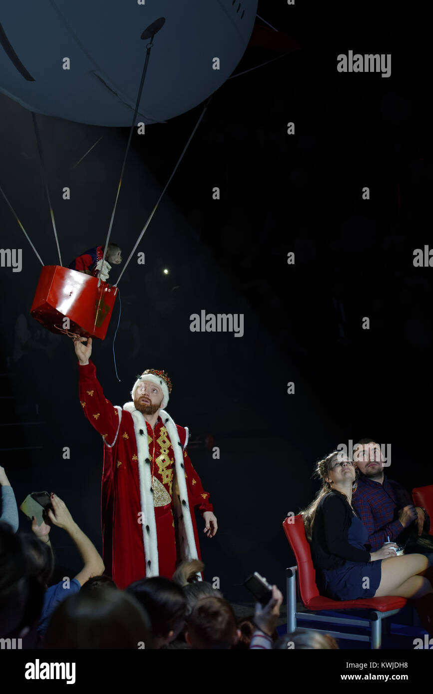 Andrey Teplygin and trained monkey in the premiere of circus show Snow ...