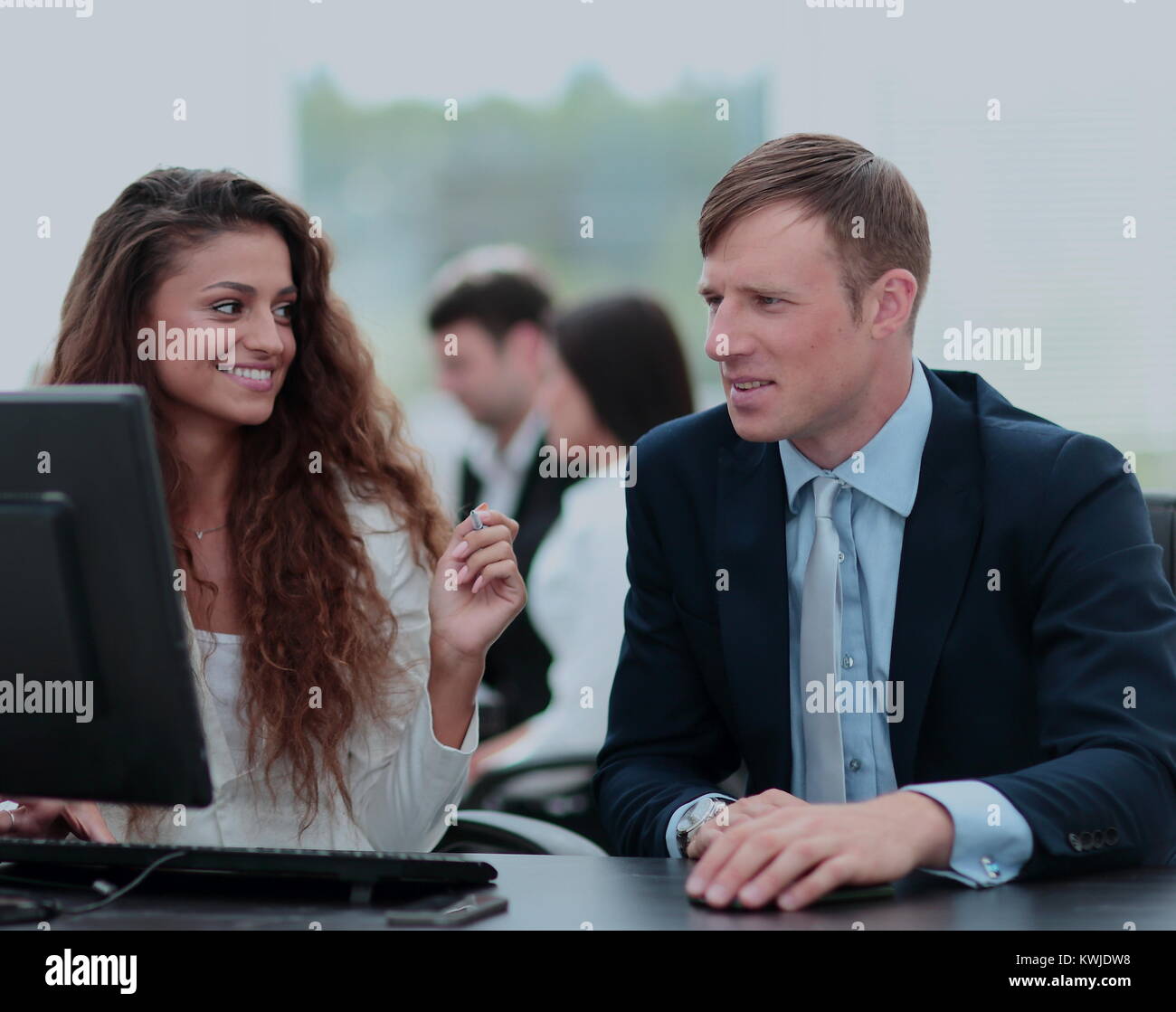 beautiful girl-Manager communicates with the client in the workp Stock ...