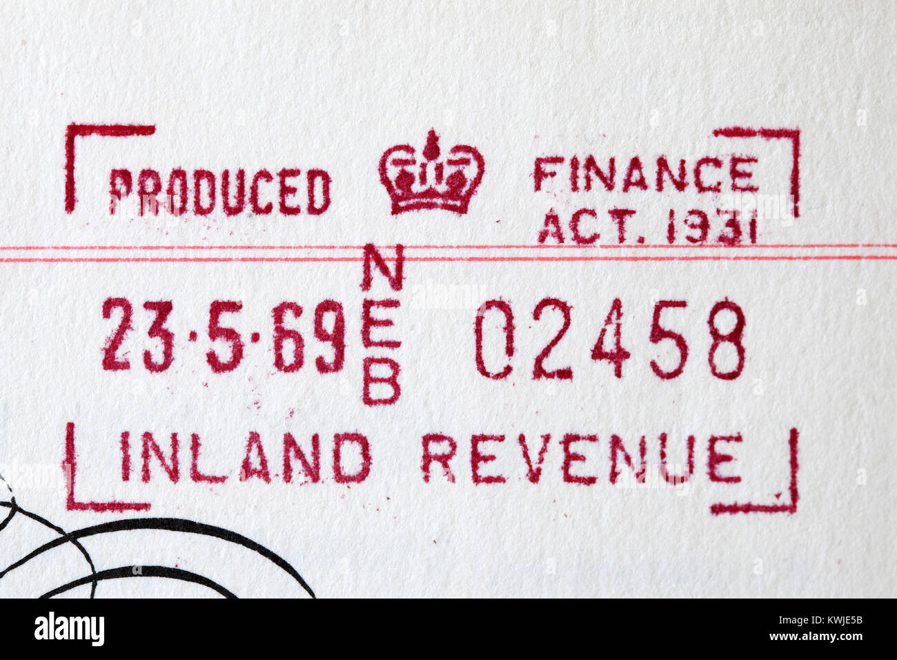 Old Inland Revenue ink stamp on a 1969 document Stock Photo - Alamy
