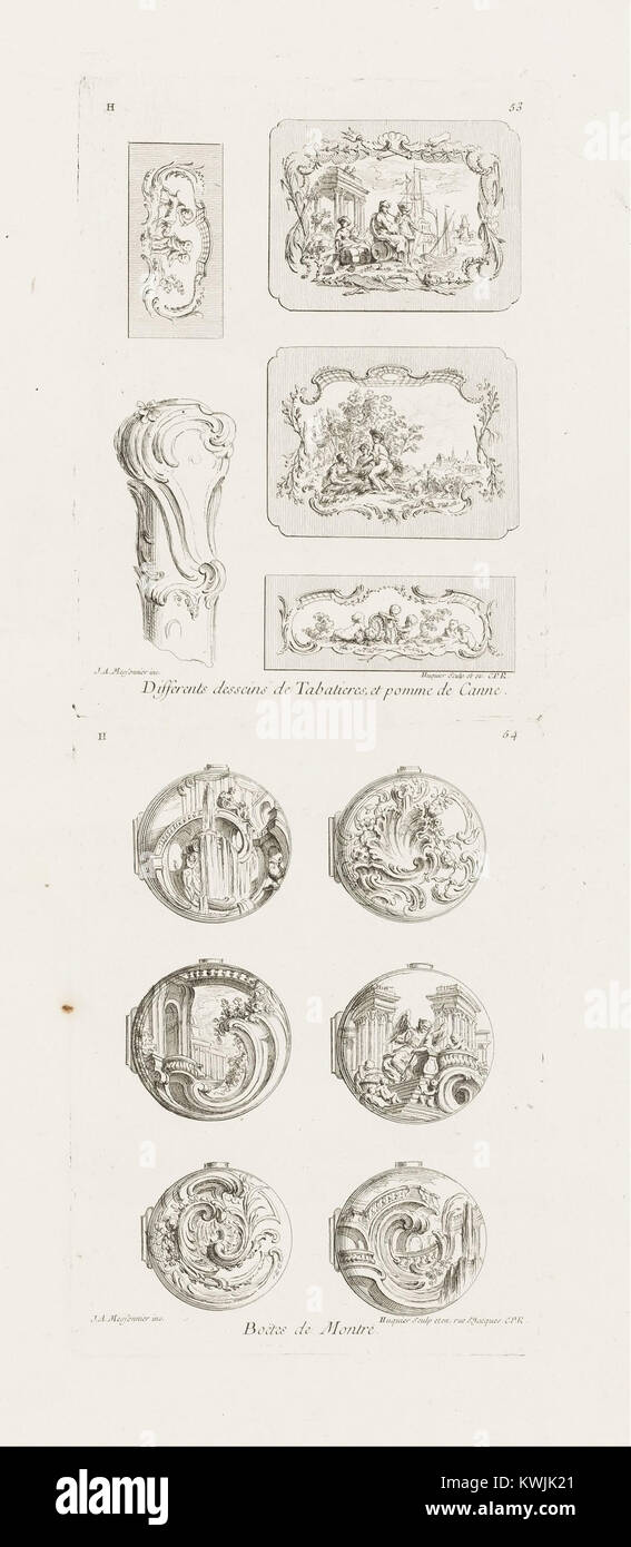 An 18th-century engraving by Juste-Aurèle Meissonnier showing designs ...