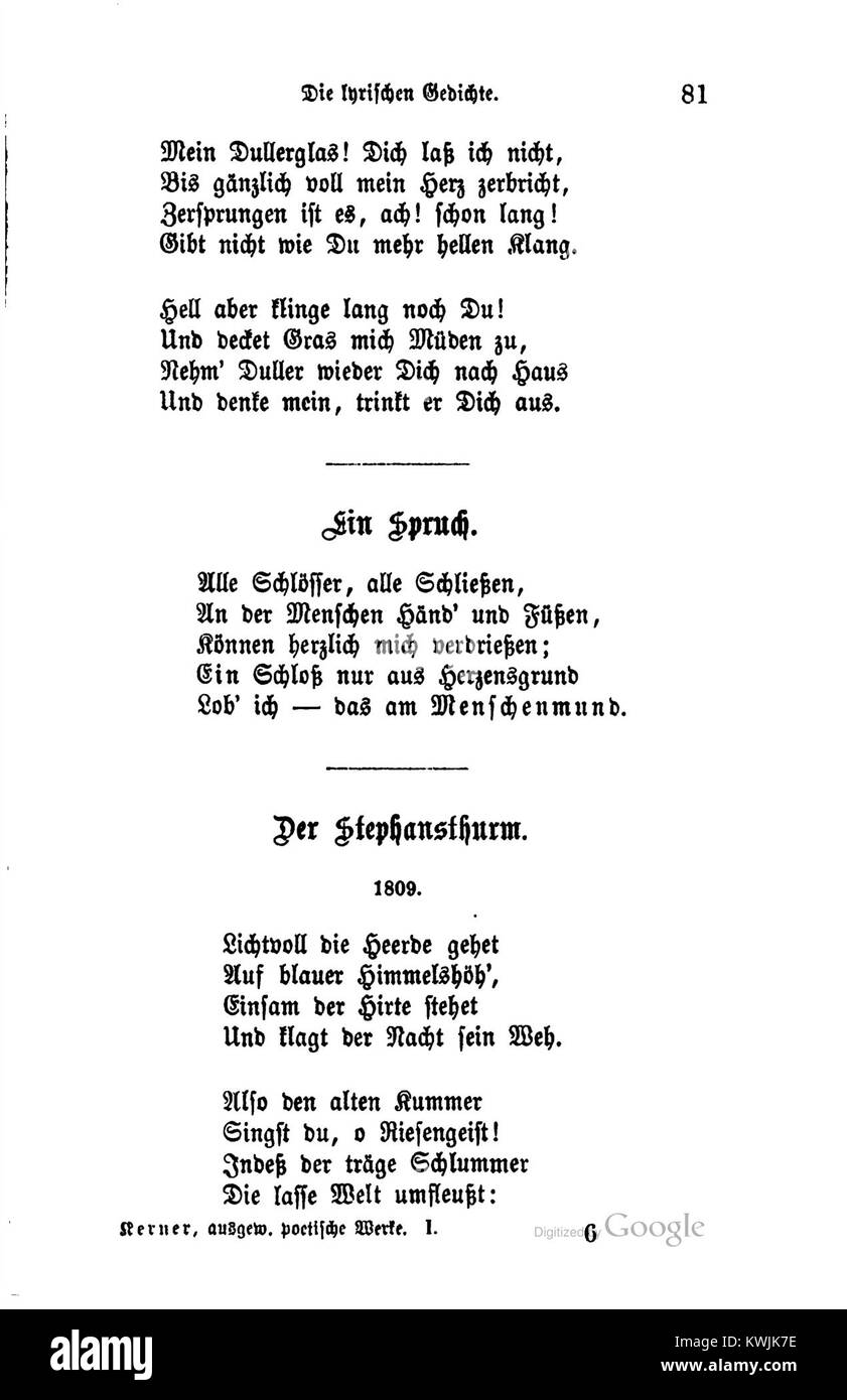 In volume 1 of Justinus Kerner’s “Ausgewählte poetische Werke,” poem ...
