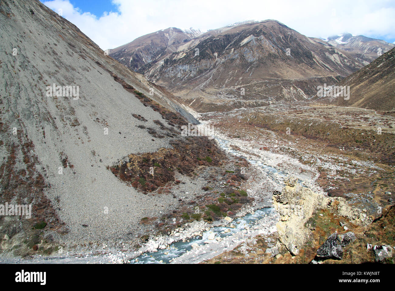 Small river and mountain near Samdo, Nepal Stock Photo - Alamy