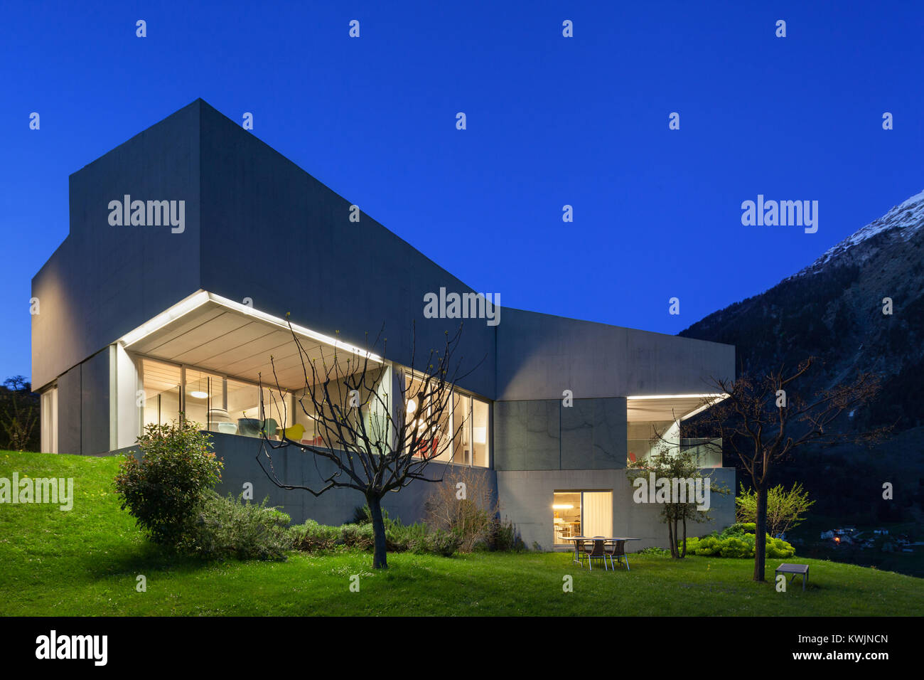Architecture modern design, concrete house, night scene Stock Photo - Alamy