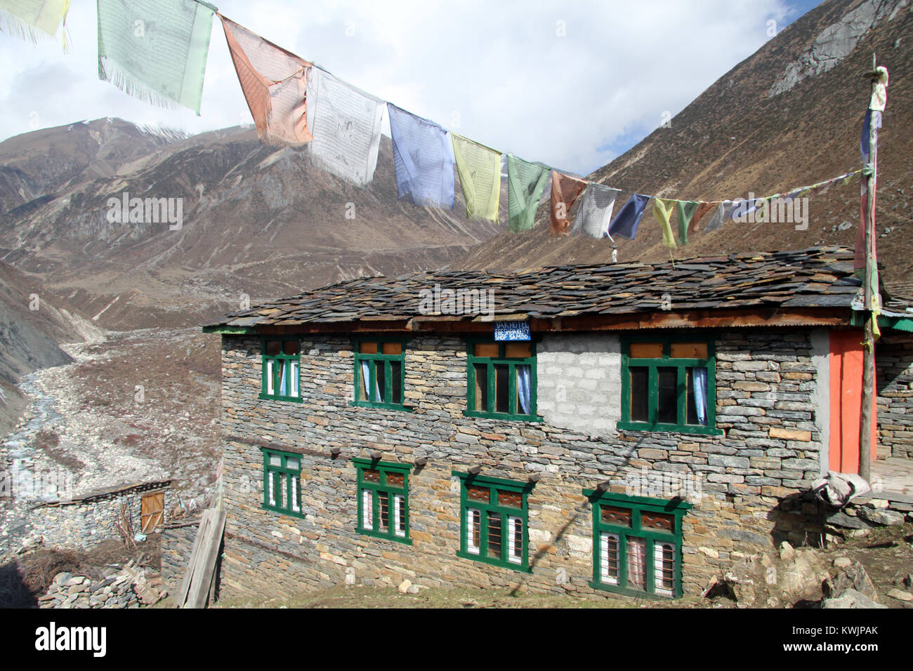Stone house in village Samdo in Nepal Stock Photo - Alamy