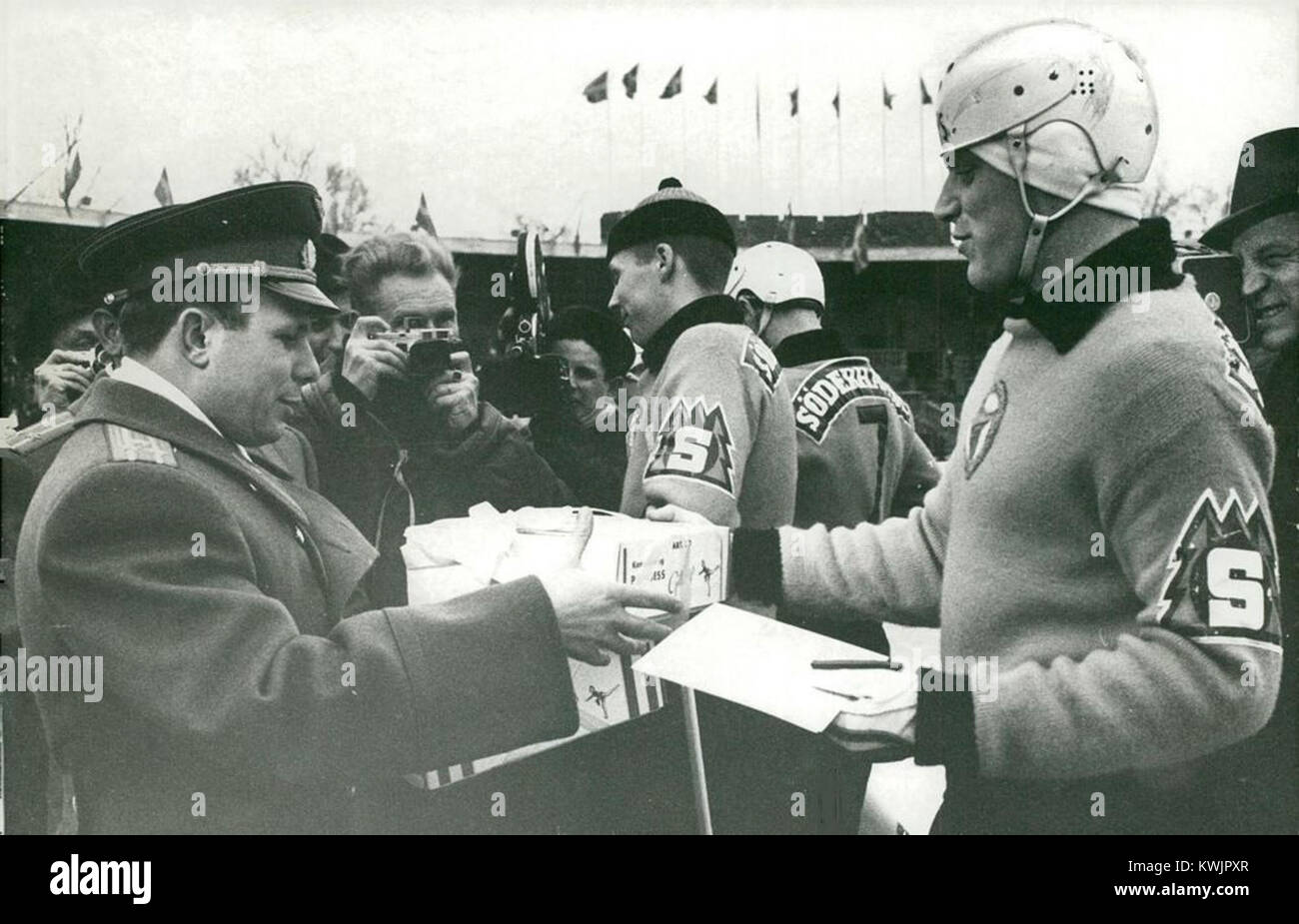 A portrait of Yuri Gagarin, the first human to journey into space ...