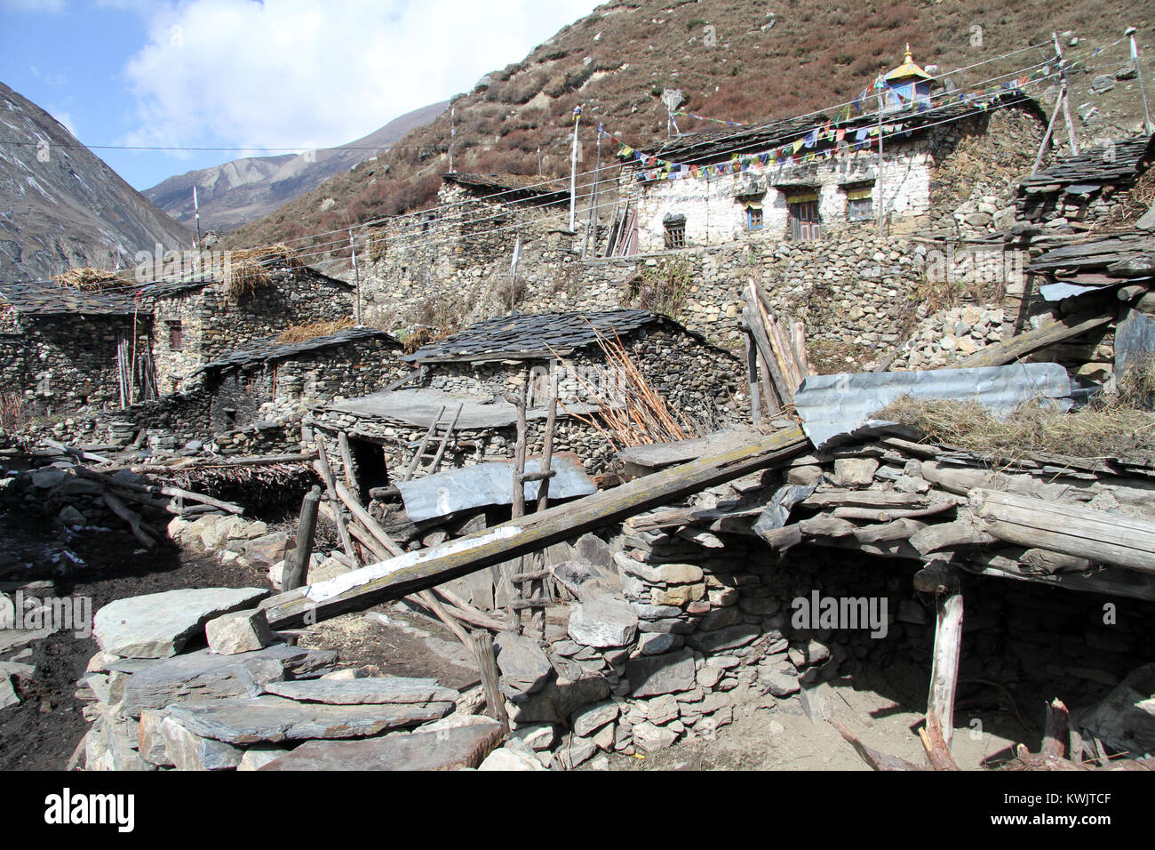 Old stone houses on the street in Samdo, Nepal Stock Photo - Alamy
