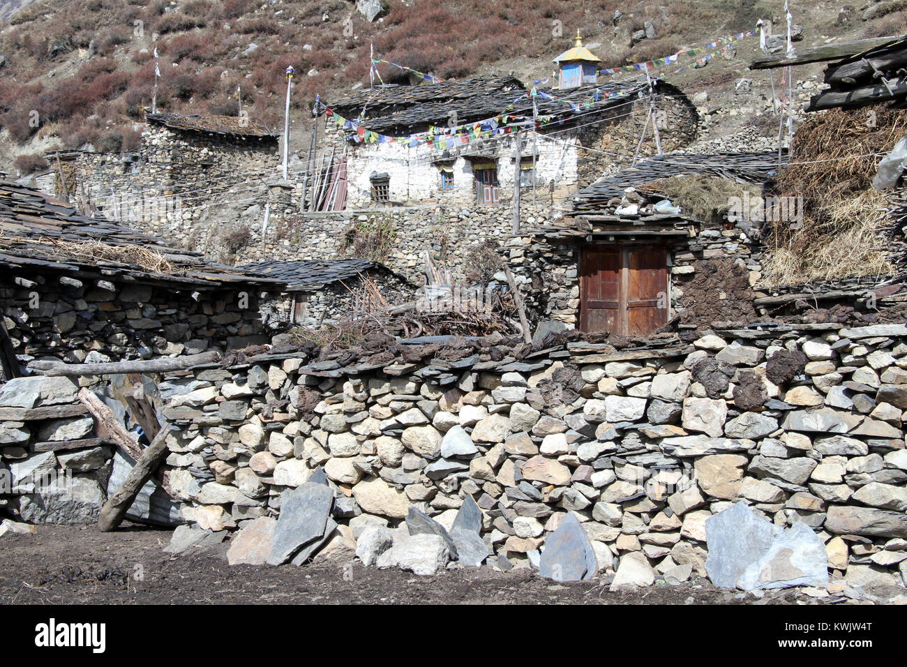 Buddhist temple and houses in Samdo, Nepal Stock Photo - Alamy
