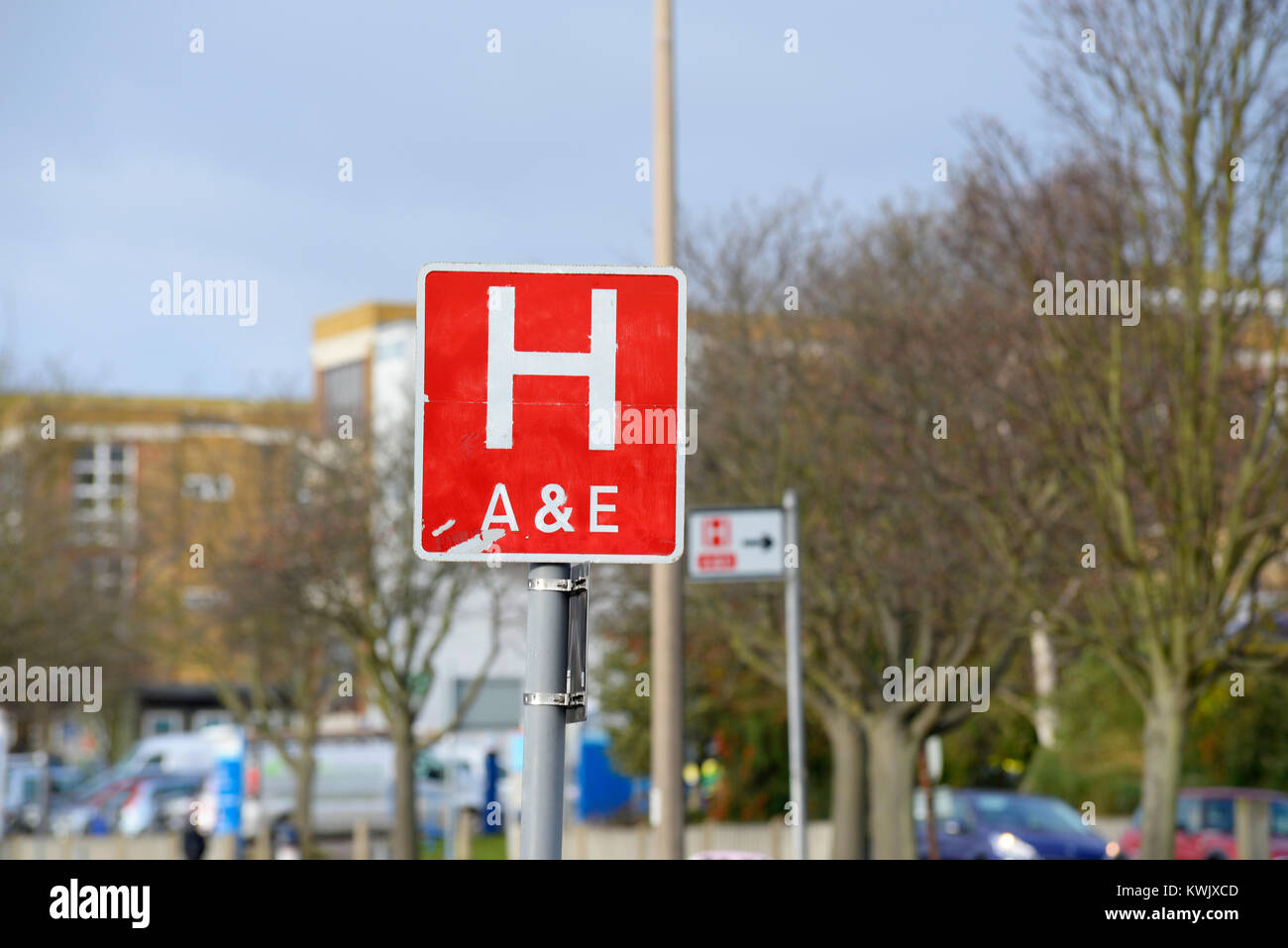 Hospital Accident and Emergency road sign. A&E. A & E. Outside Southend ...