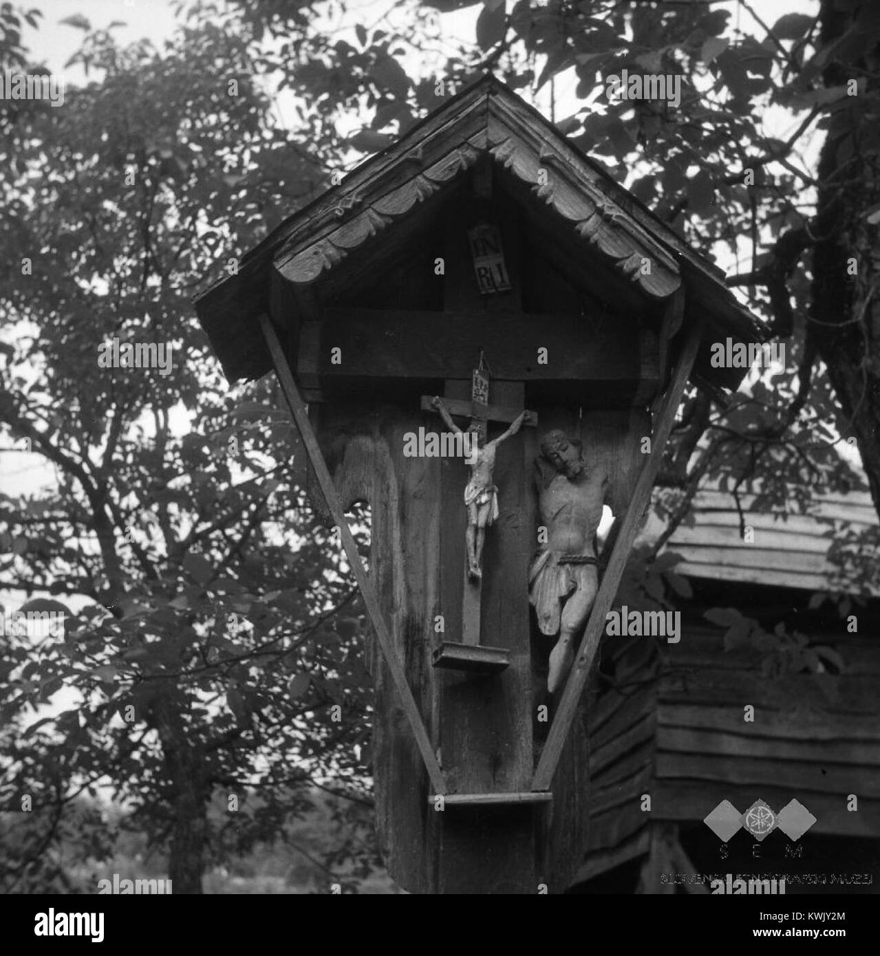 An artwork from 1957 titled 'Znamenje v Plesivici' depicting the Old ...