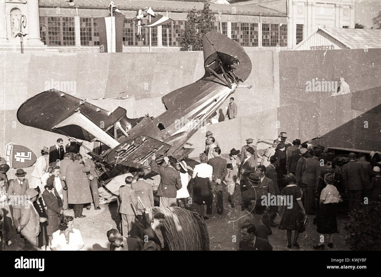 This image shows the wreckage of a Soviet I-15 Csajka fighter plane ...