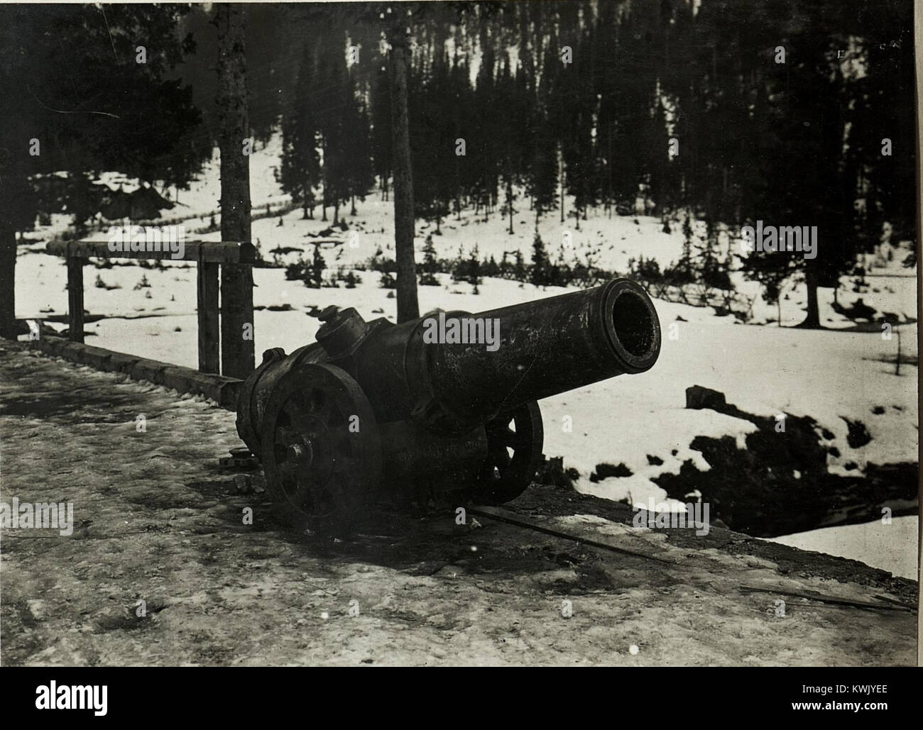 The image shows an abandoned Italian mortar at the entrance of Val ...